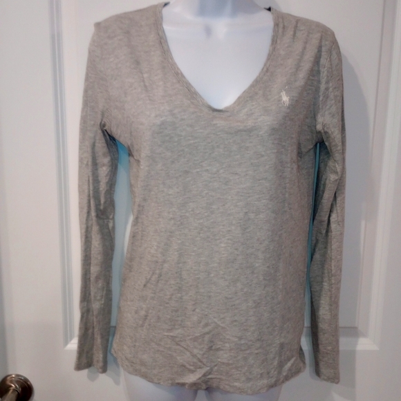 Ralph Lauren | Tops | Ralph Lauren Sport Gray W White Polo Horse Long ...